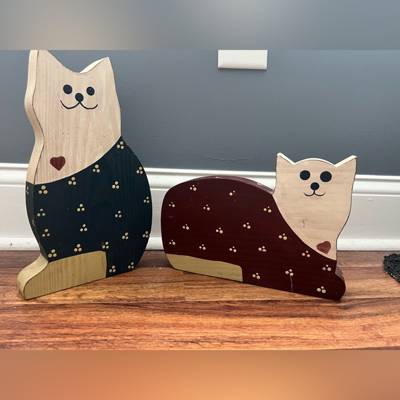 American Vintage | Accents | Wooden Cottagecore Cat Decor Set In Blue ...